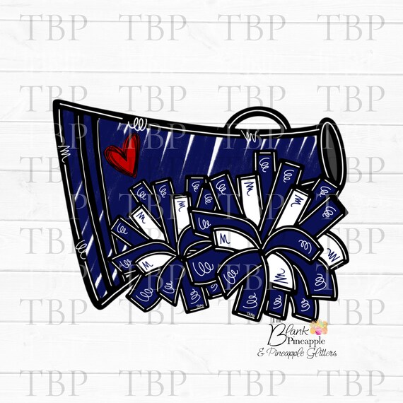 Cheer Design PNG Cheer Megaphone and Pom Poms in Navy PNG - Etsy