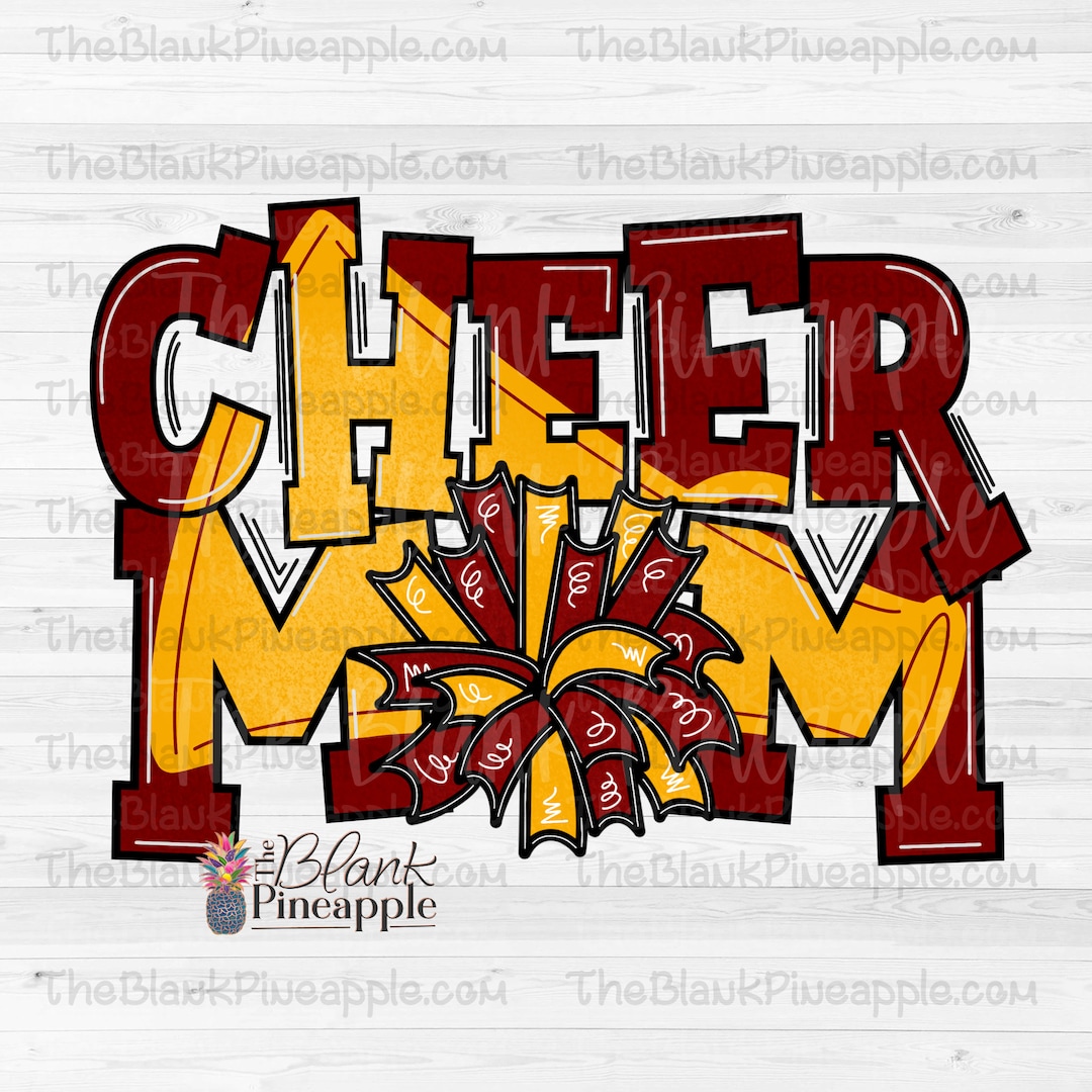Cheer Design PNG, Chalky Cheer Mom Megaphone and Pom Pom in Dark Reda ...