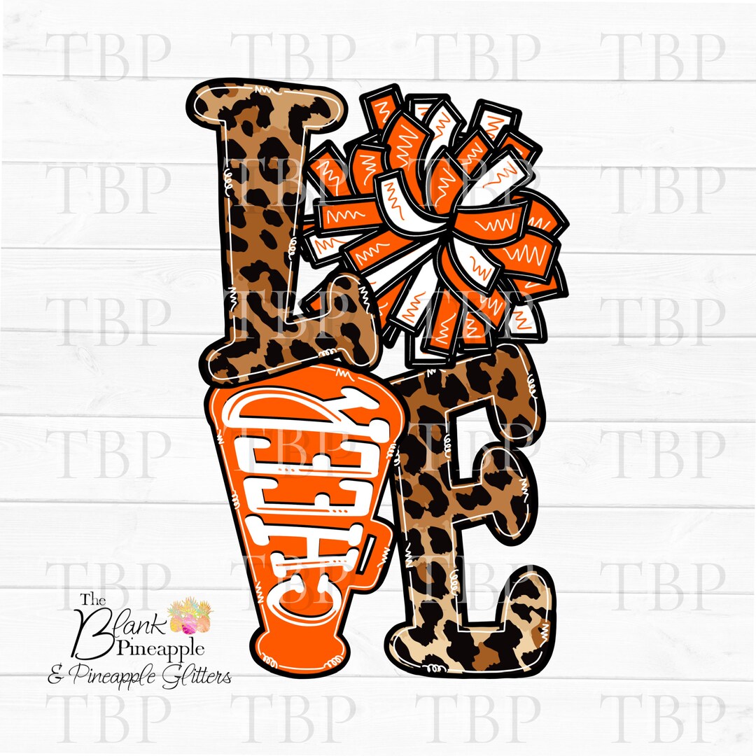 Cheer Design PNG, LOVE Cheer Leopard and Orange PNG, Cheer Sublimation ...