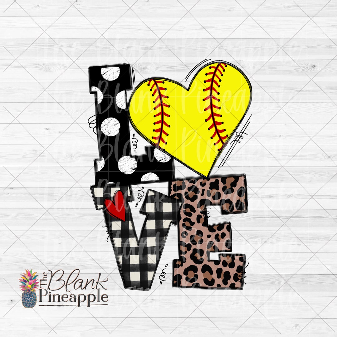 Softball Design PNG, Softball LOVE Heart in Black PNG, Softball ...