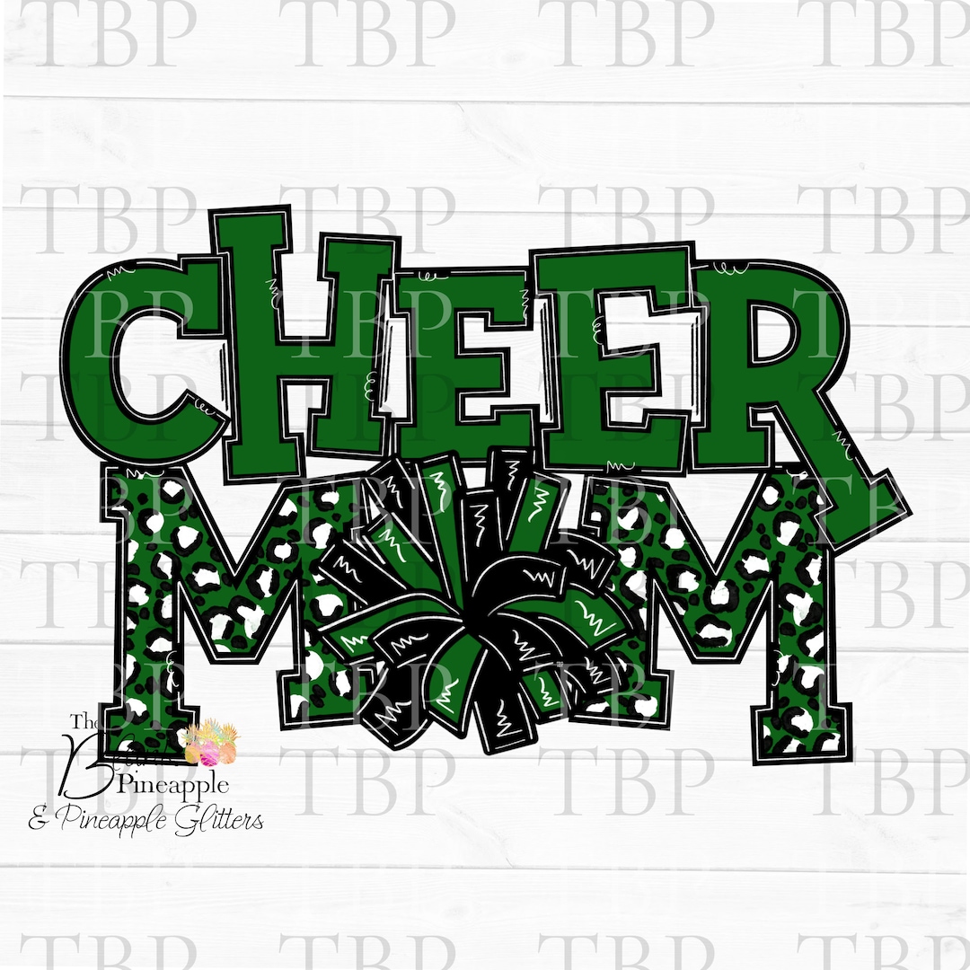 Cheer Design PNG, Cheer Mom Dark Green Leopard With Pom Pom PNG ...