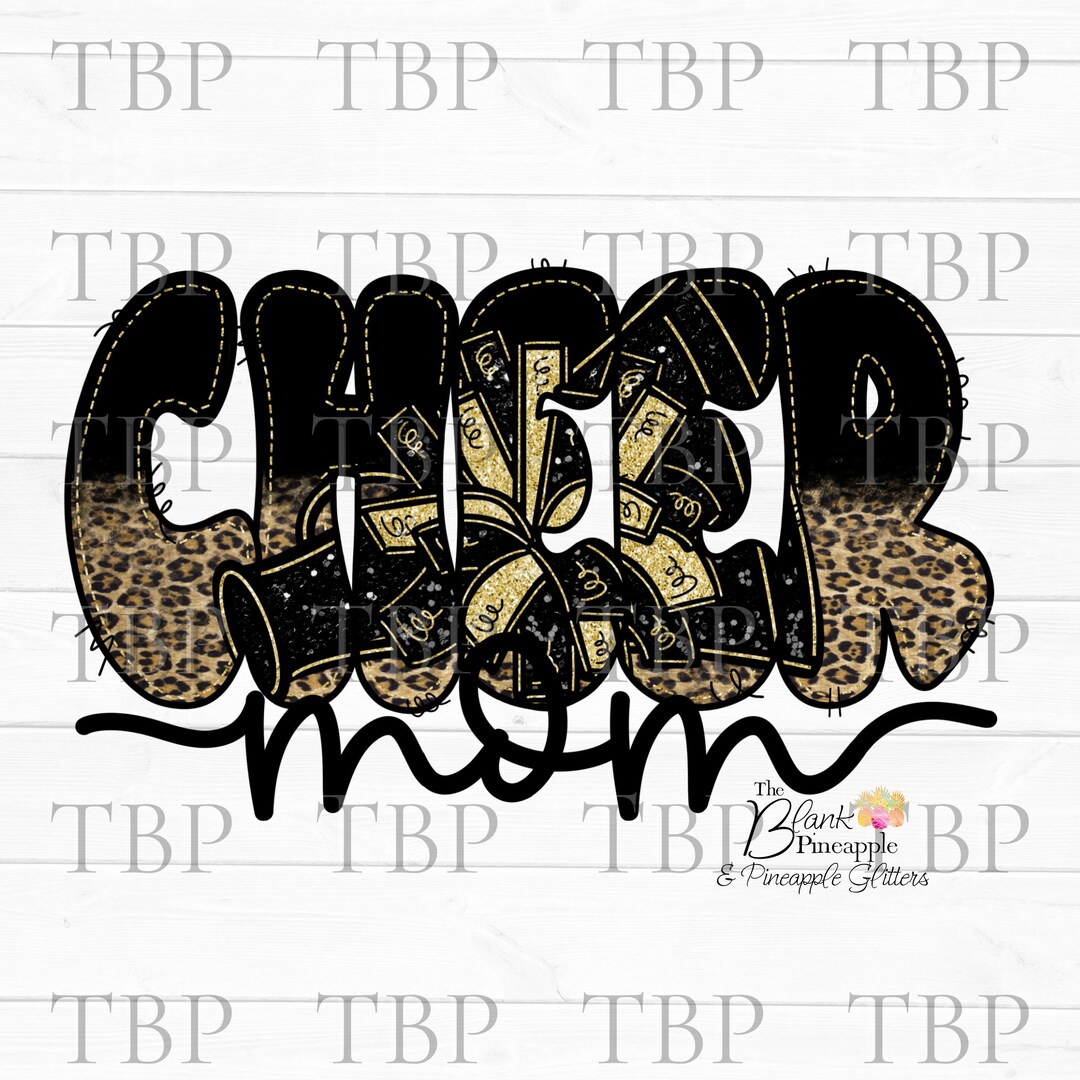 Cheer Design PNG, Retro Cheer Mom Leopard With Black and Gold Glitter ...