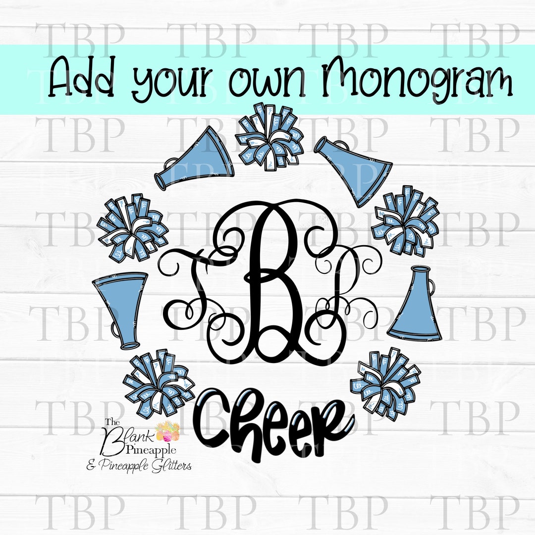Cheer Design PNG, Light Blue Cheer Monogram Frame With Megaphone and ...