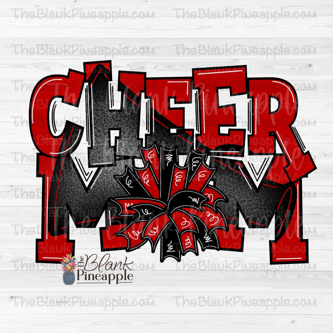 Cheer Design PNG, Chalky Cheer Mom Megaphone and Pom Pom in Reds and ...
