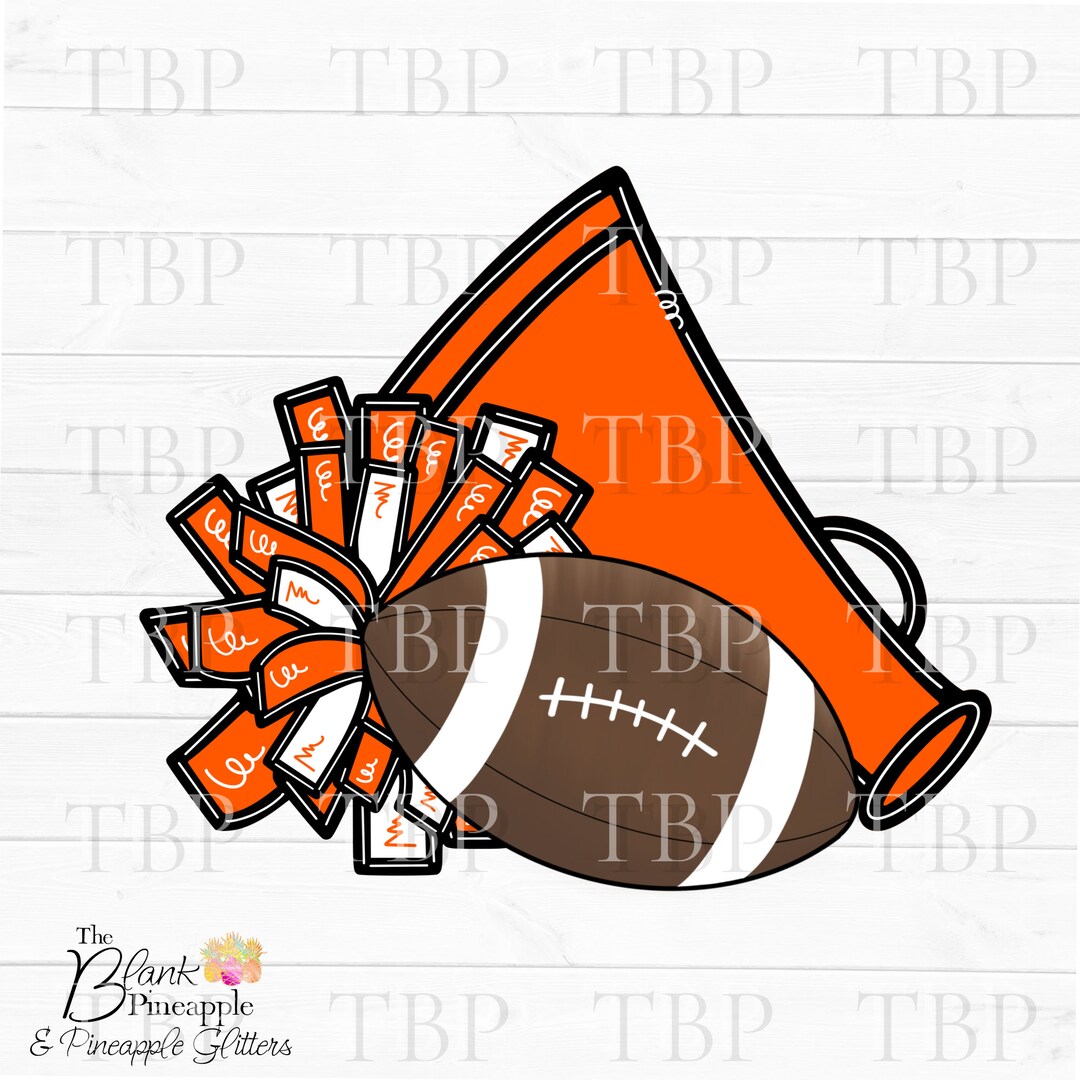 Cheer Design PNG, Cheer Football Megaphone and Pom Pom in Orange PNG ...