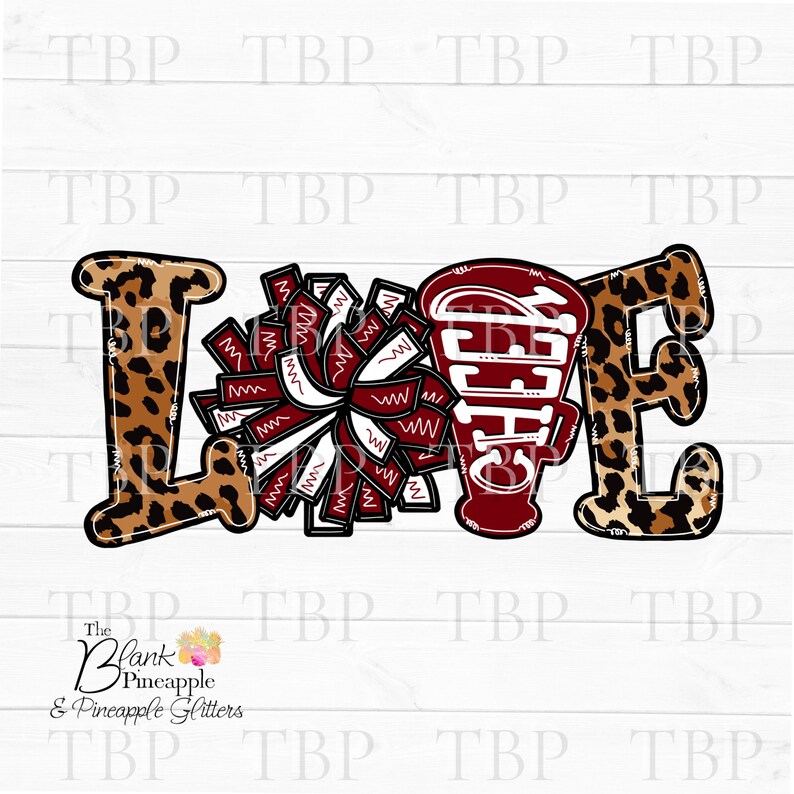Cheer Design PNG, LOVE Cheer Leopard and Dark Red PNG 300dpi ...