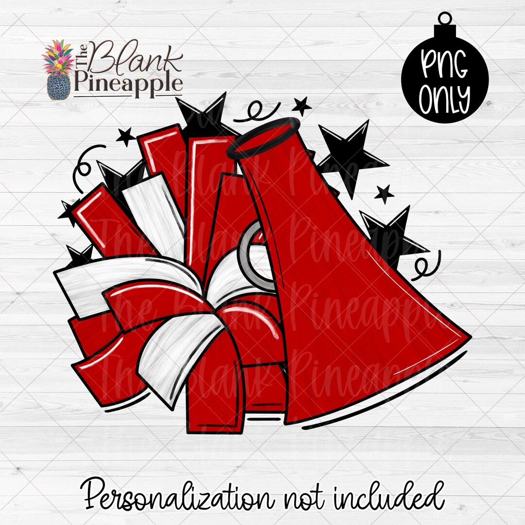Cheerleading Design PNG, Cheer Megaphone and Pom Pom in Red PNG ...