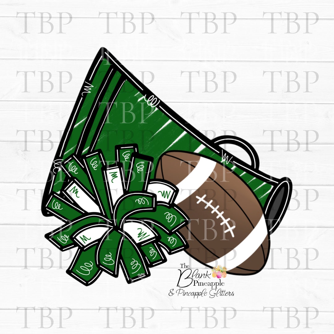 Cheer Design PNG, Cheer Football Megaphone and Pom Pom in Dark Green ...