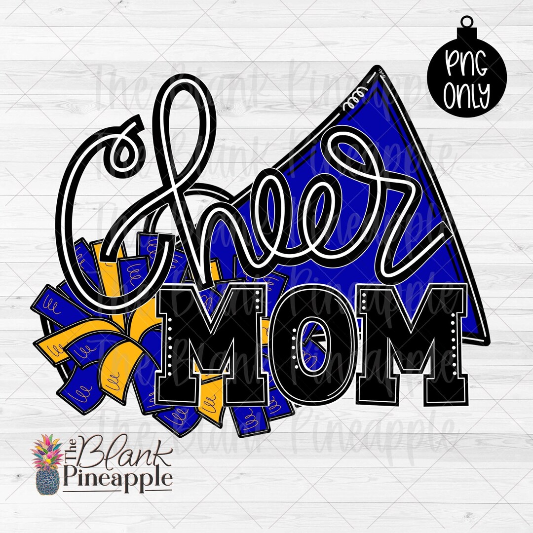 Cheer Design PNG, Cheer Mom With Megaphone and Pom Poms in Royal Blue ...