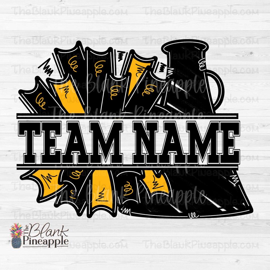 Cheer Design PNG, Add Your Own Name Cheer Megaphone and Pom Poms in ...