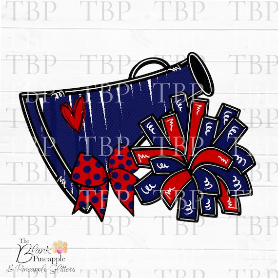 Cheer Design PNG Cheer Megaphone and Pom Poms With Bow in - Etsy