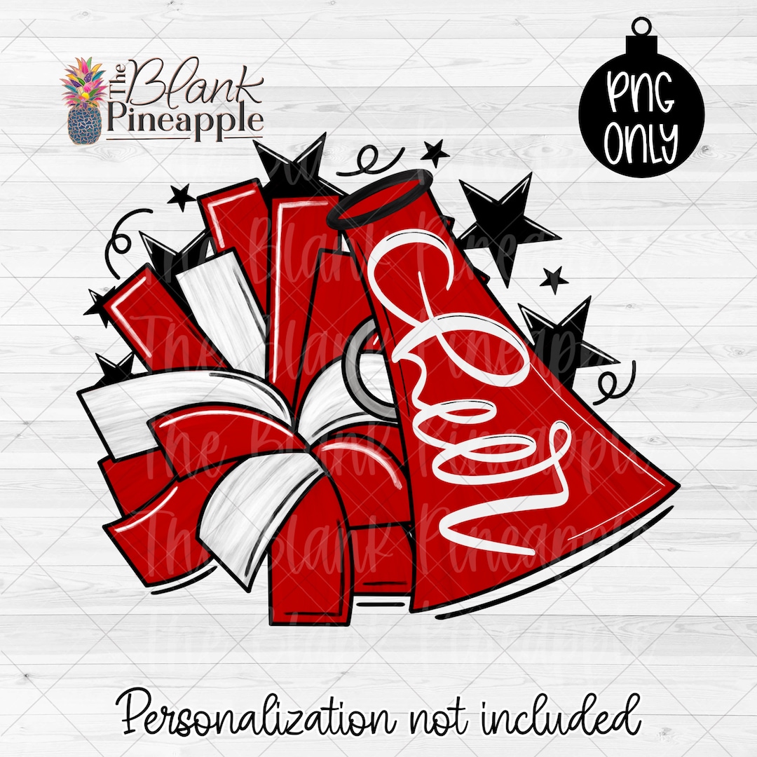 Cheerleading Design PNG, Cheer Megaphone and Pom Pom With "cheer" in ...