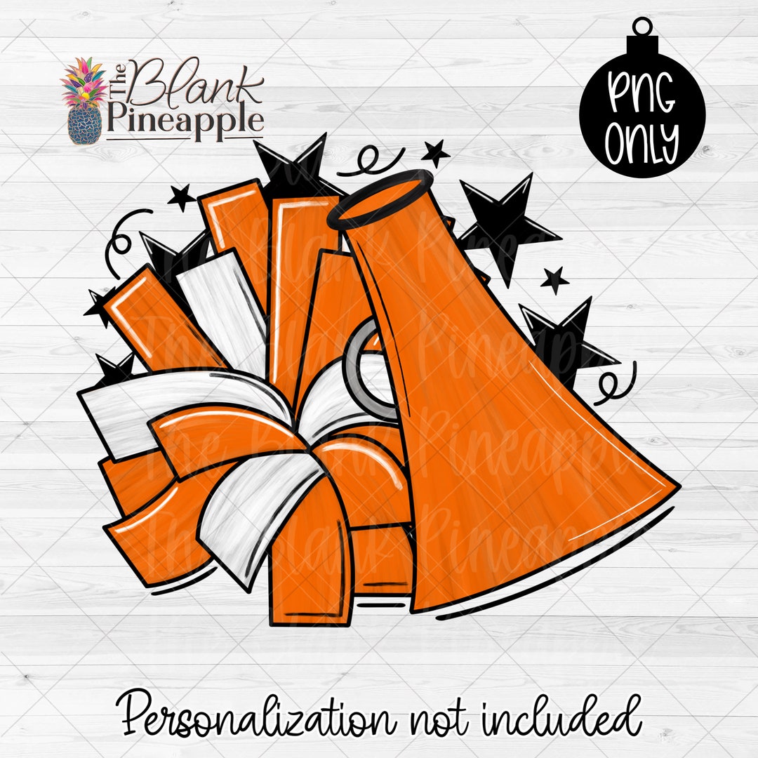 Cheerleading Design PNG, Cheer Megaphone and Pom Pom in Orange PNG ...