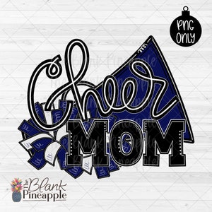 Cheer Design PNG, Cheer Mom With Megaphone and Pom Poms in Navy Blue ...