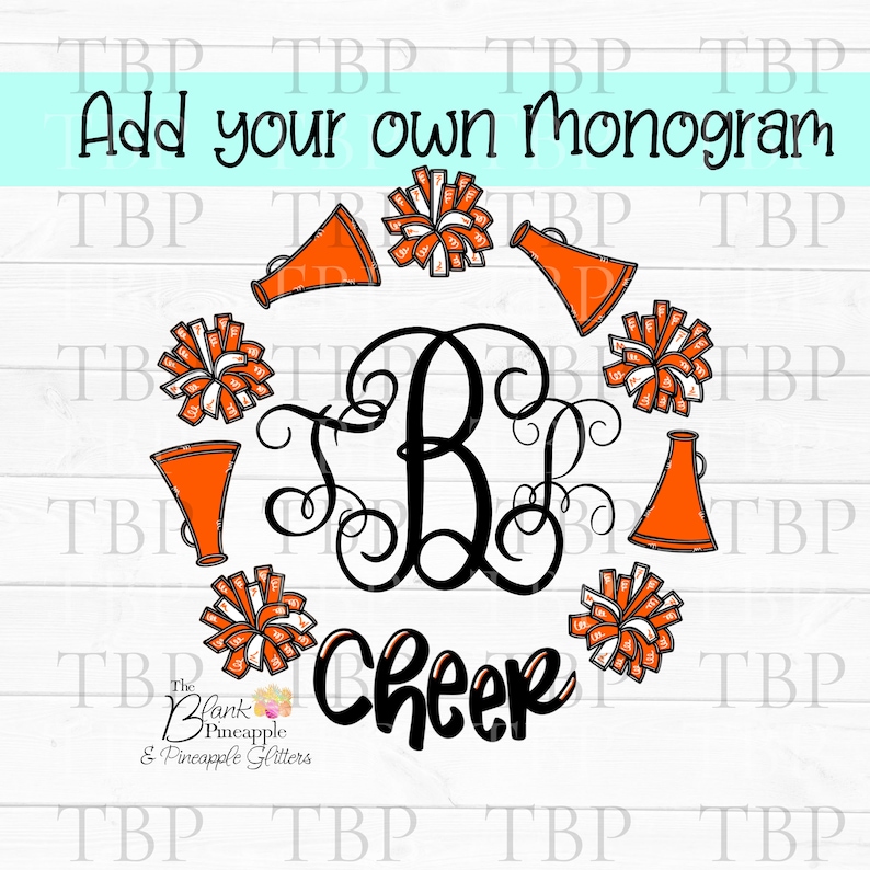 Cheer Design PNG Orange Cheer Monogram Frame With Megaphone - Etsy