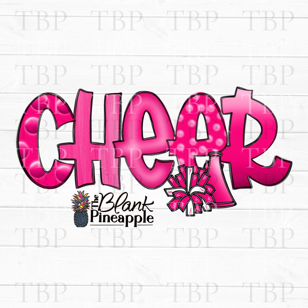 Cheer Design PNG, Pink Cheer Design With Pom Pom and Megaphone PNG ...