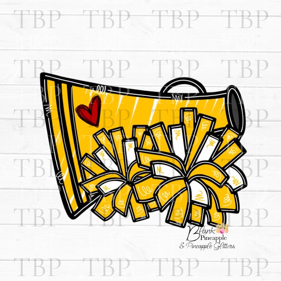 Cheer Design PNG Cheer Megaphone and Pom Poms in Yellow PNG - Etsy