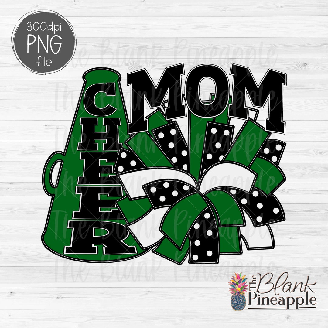 Cheer Mom Megaphone and Polka Dot Pom Pom PNG Design in Dark Green and ...