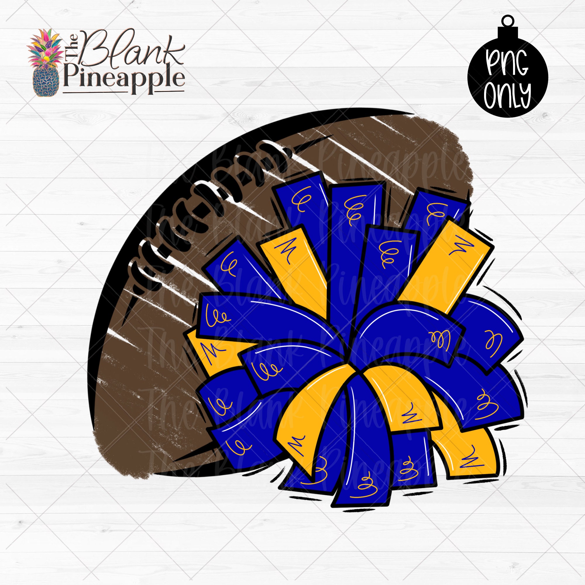 Cheer Design PNG, Cheer Pom Pom and Chalky Football in Blue and Yellow ...