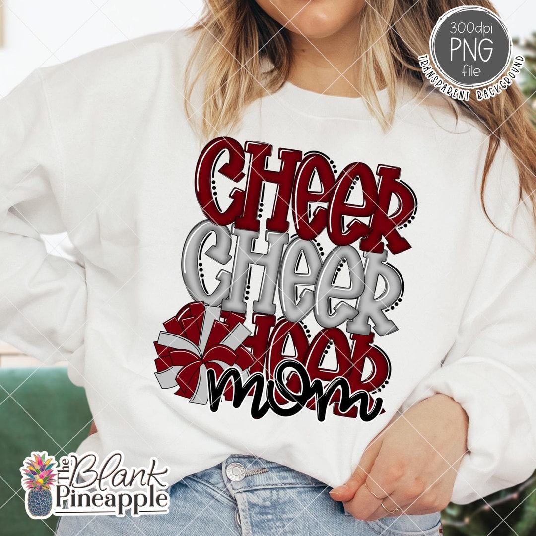Cheer Design PNG Cheer Mom in Dark Red and Grey With Pom Poms PNG ...