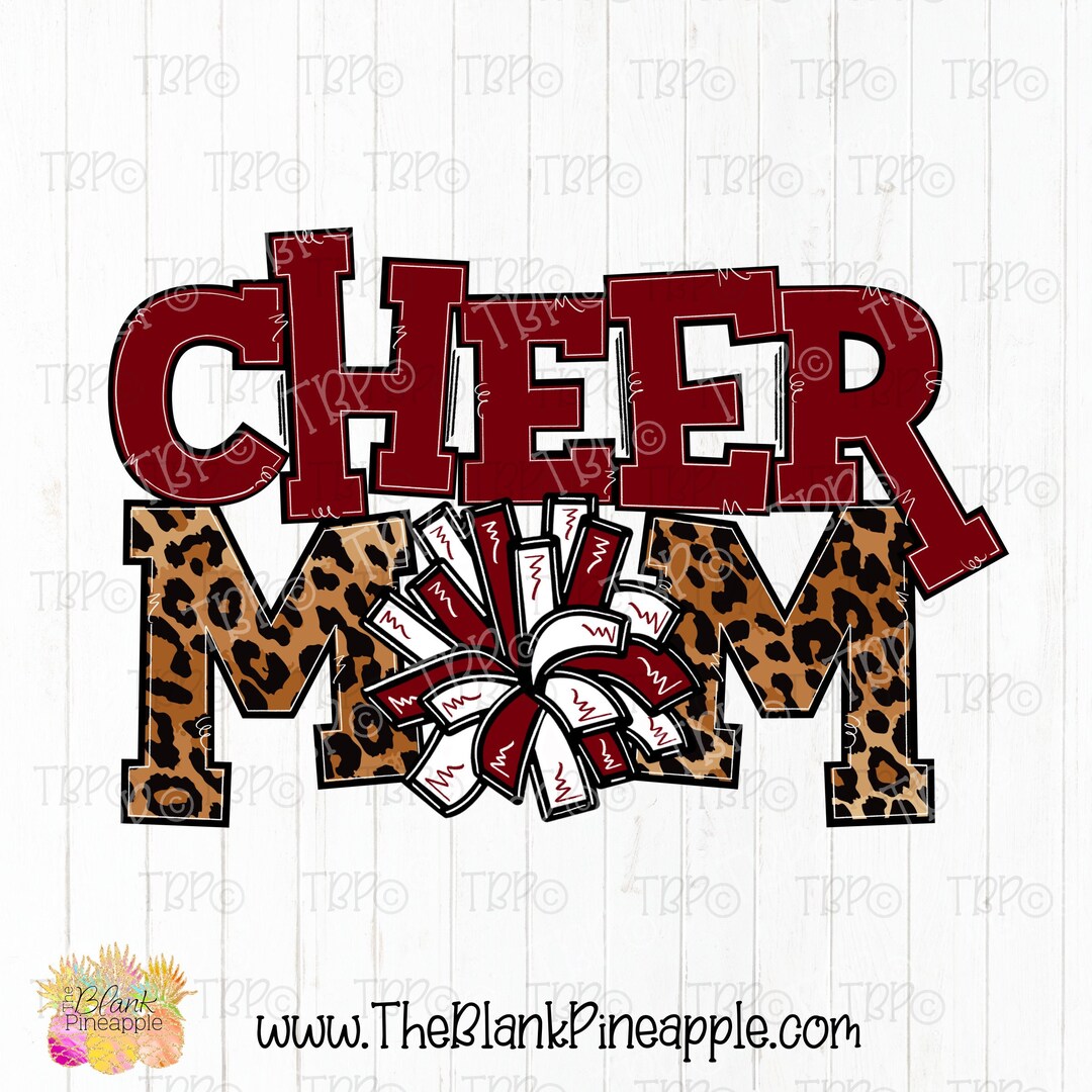 Cheer Design PNG, Cheer Mom Leopard With Dark Red and White Pom Poms ...