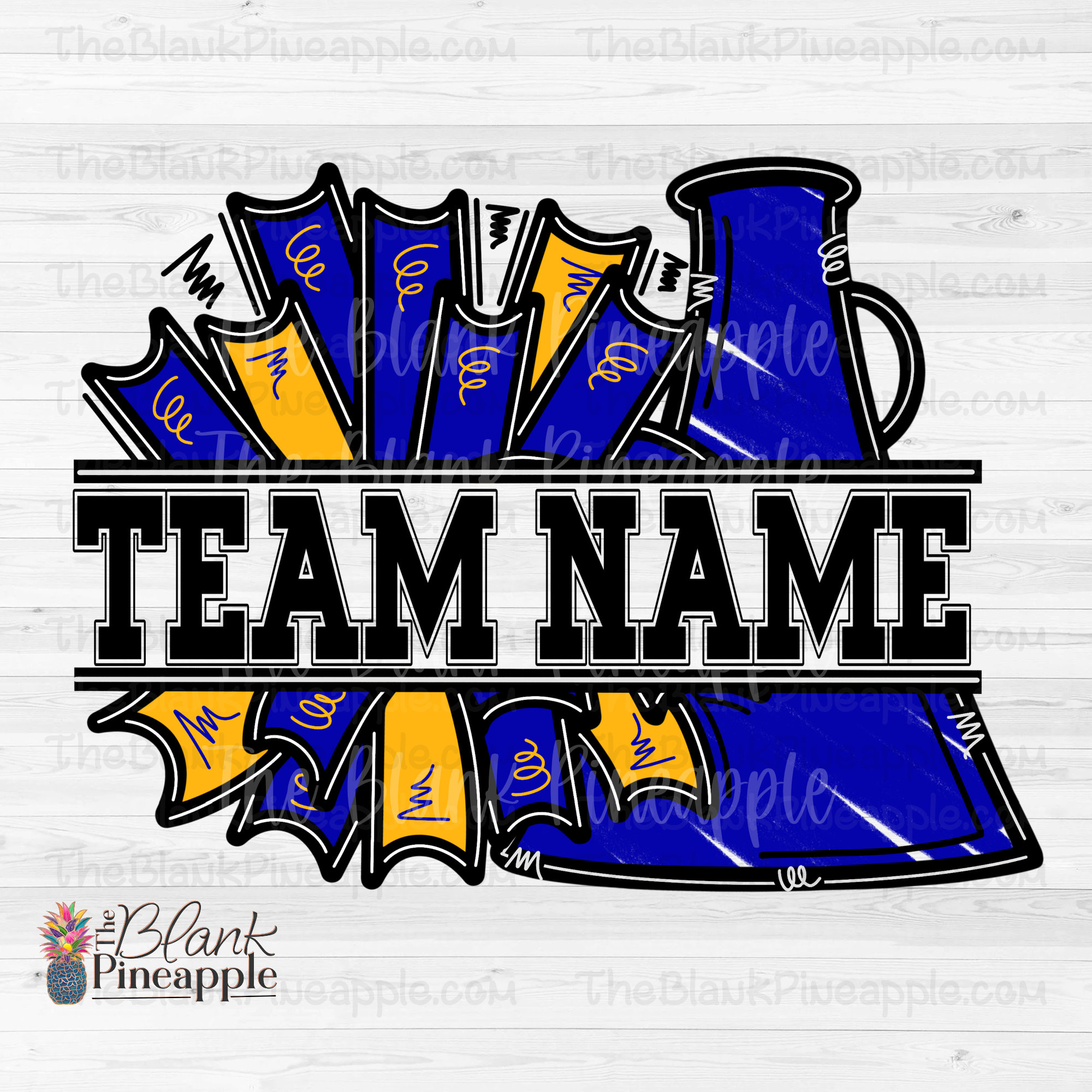 Cheer Design PNG, Add Your Own Name Cheer Megaphone and Pom Poms in ...