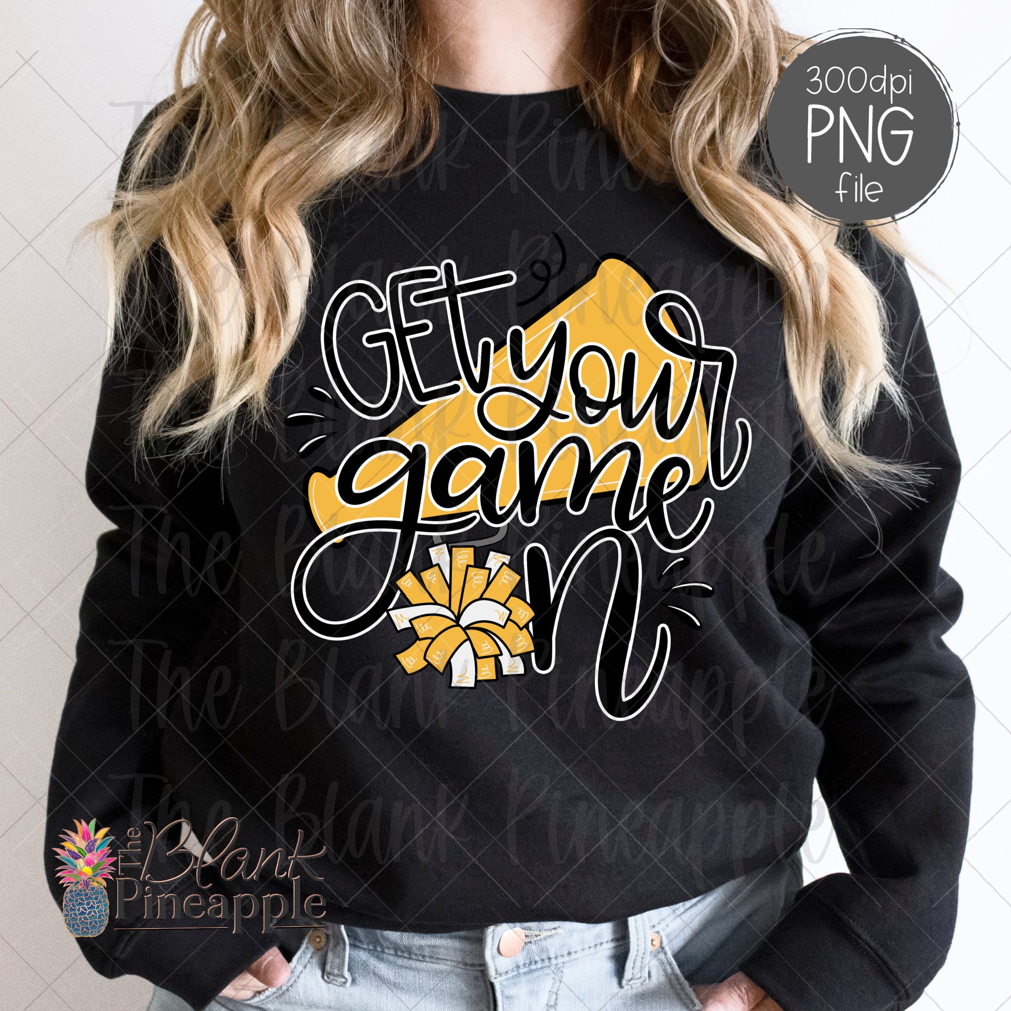 Cheer Design PNG, Get Your Game on Cheer Design in Blue and Yellow PNG ...