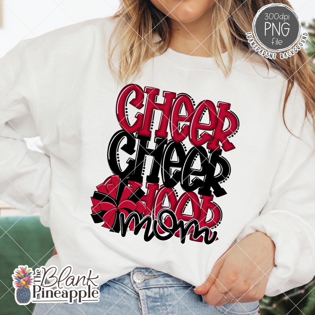 Cheer Design PNG Cheer Mom in Red and Black With Pom Poms PNG, Cheer ...