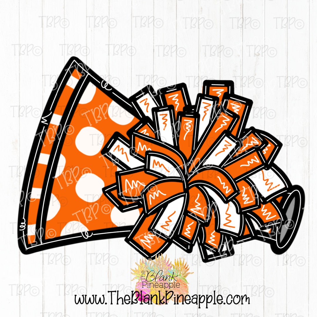 Cheer Design PNG, Cheerleading Pom Pom and Megaphone White and Orange ...