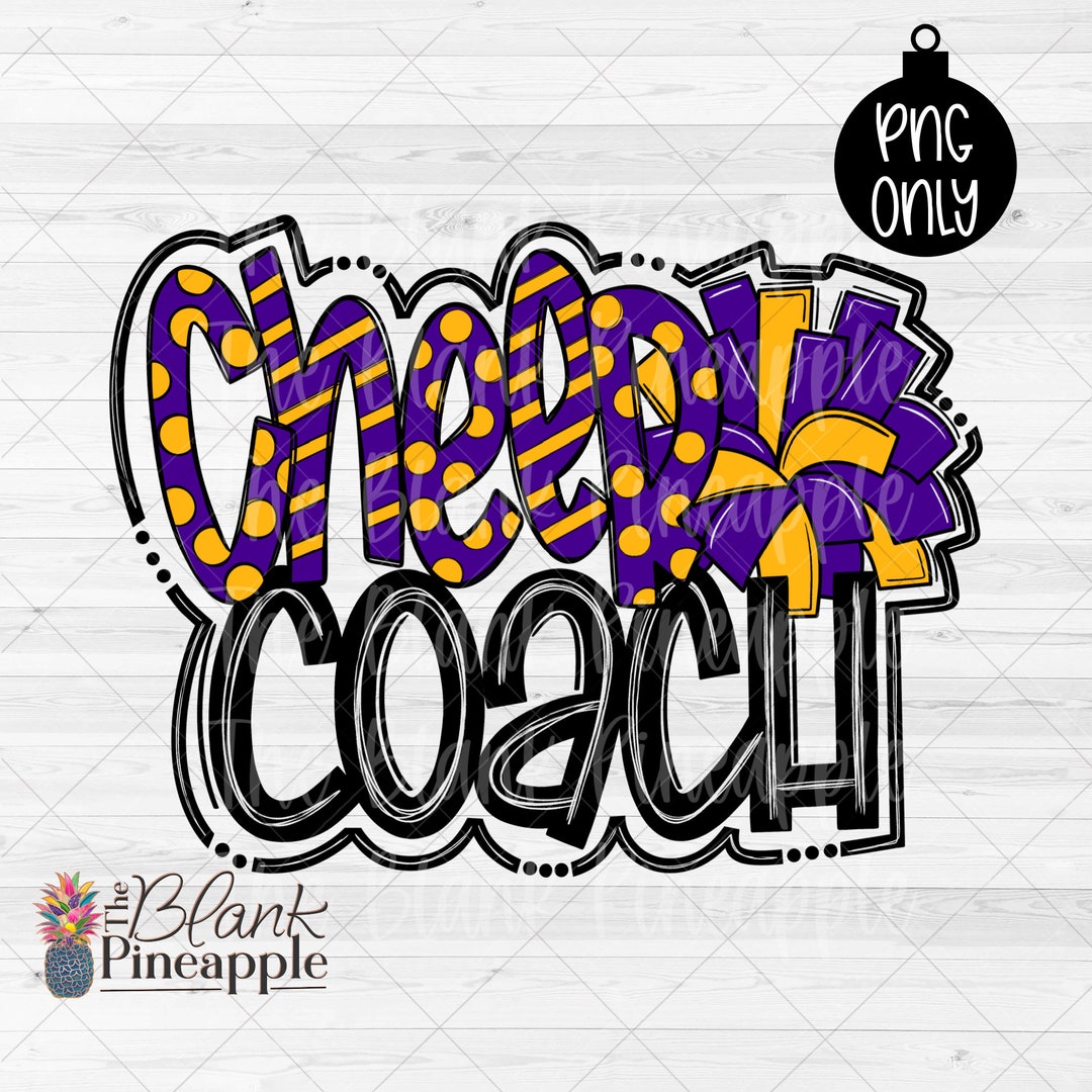 Cheerleading Design PNG, Cheer Coach With Pom Pom in Purple and Yellow ...