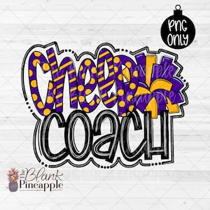 Cheerleading Design PNG, Cheer Coach With Pom Pom in Purple and Yellow ...