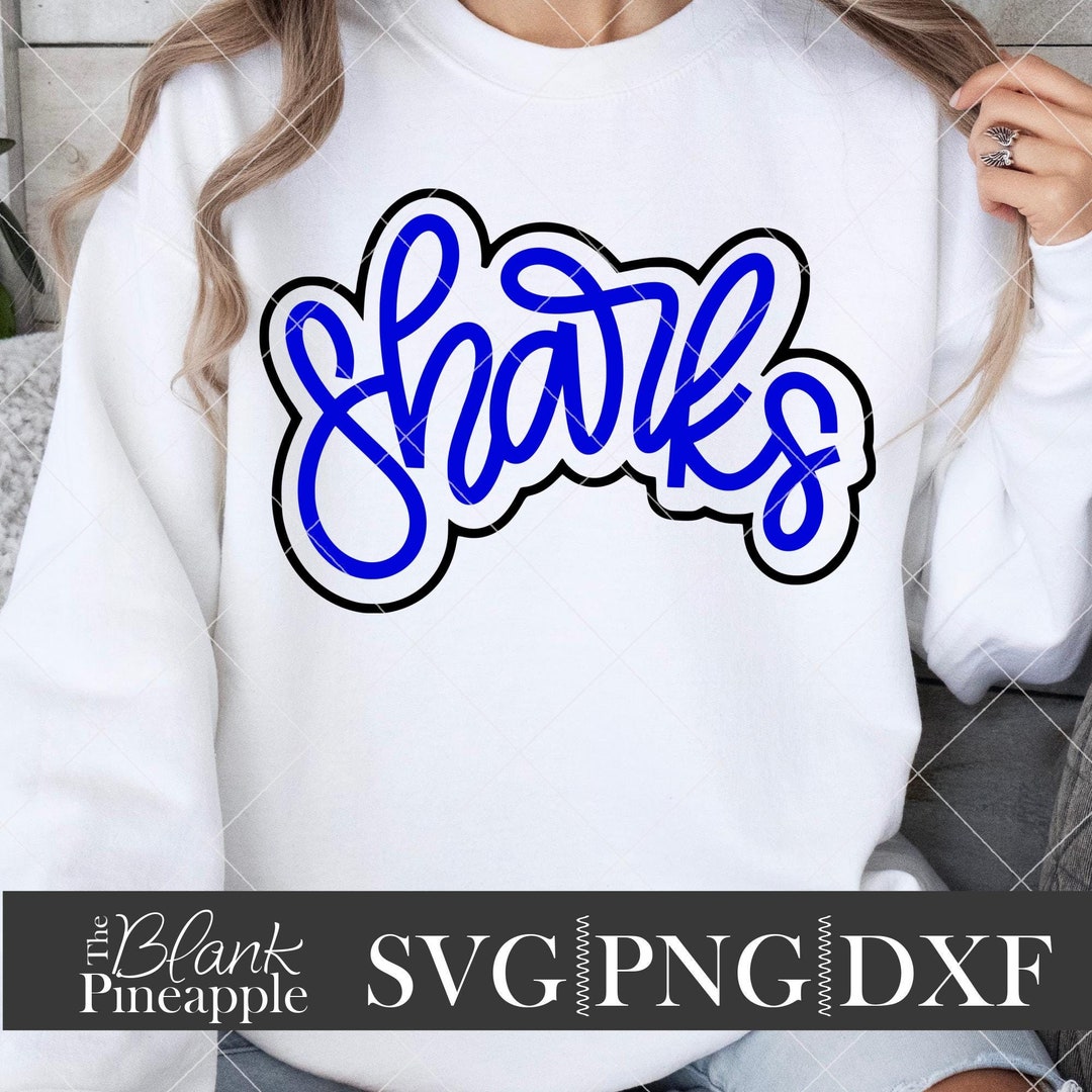Sharks SVG Cut File, Outlined Sharks Mascot SVG, Dxf, and Png Digital ...