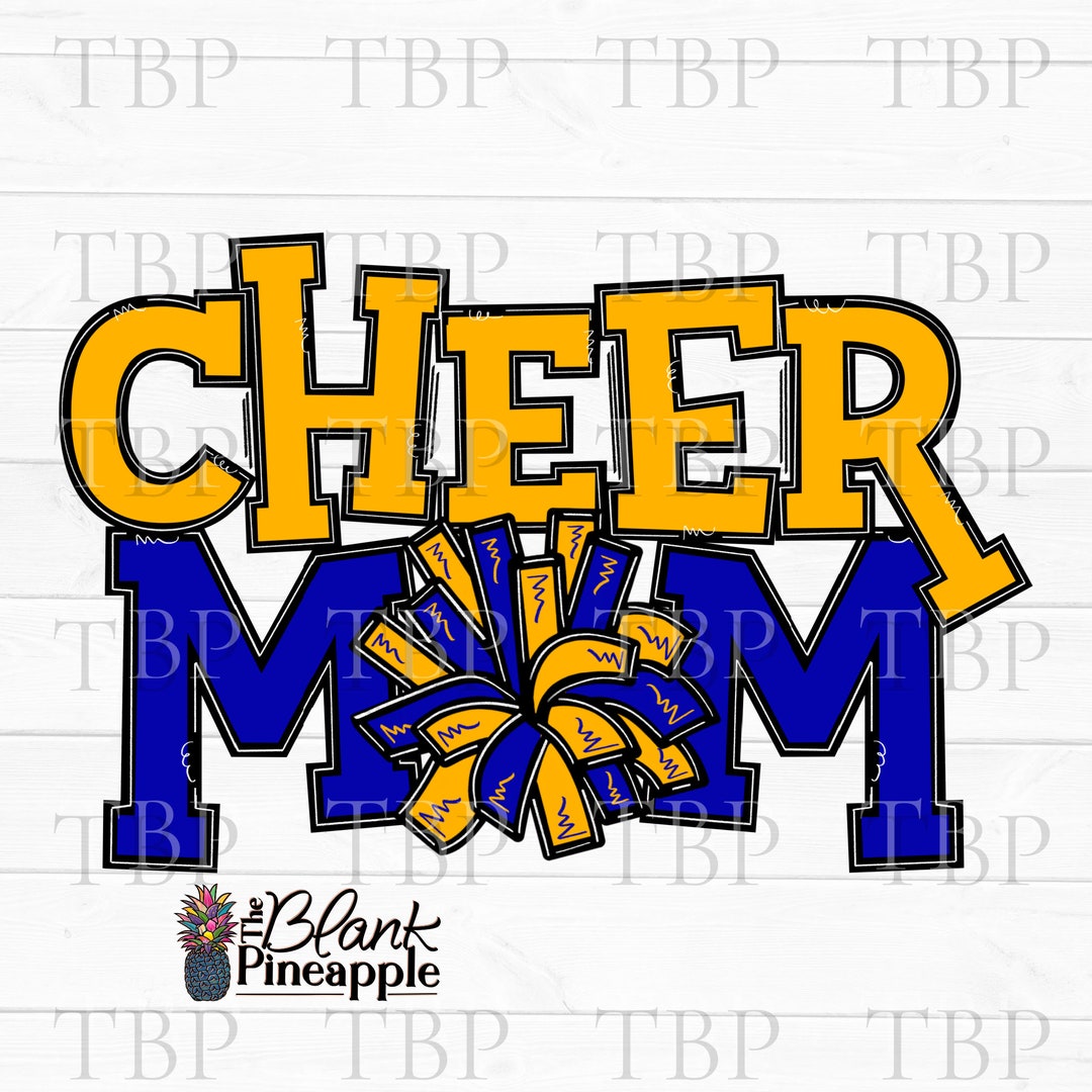 Cheer Design PNG, Cheer Mom Royal Blue and Yellow Gold Pom Pom PNG ...