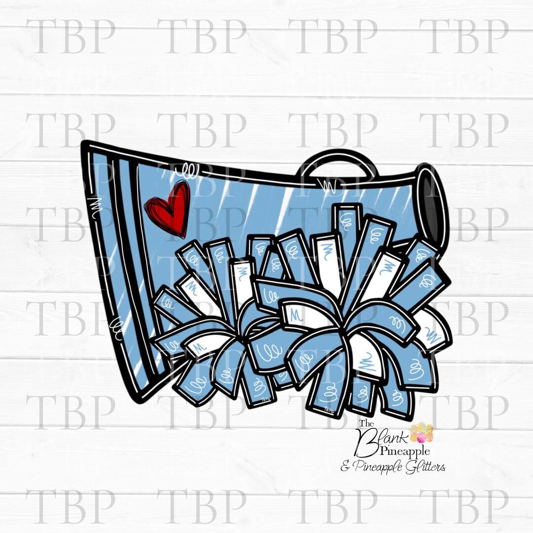 Cheer Design PNG, Cheer Megaphone and Pom Poms in Light Blue PNG ...