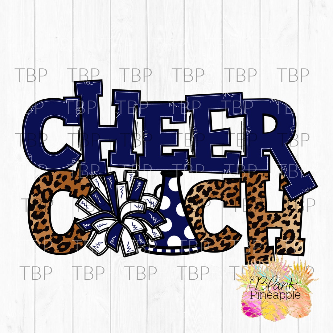 Cheer Design PNG, Cheer Coach Leopard With Navy Pom Poms PNG Cheer ...