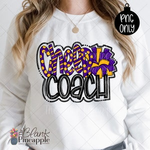 Cheerleading Design PNG, Cheer Coach With Pom Pom in Purple and Yellow ...