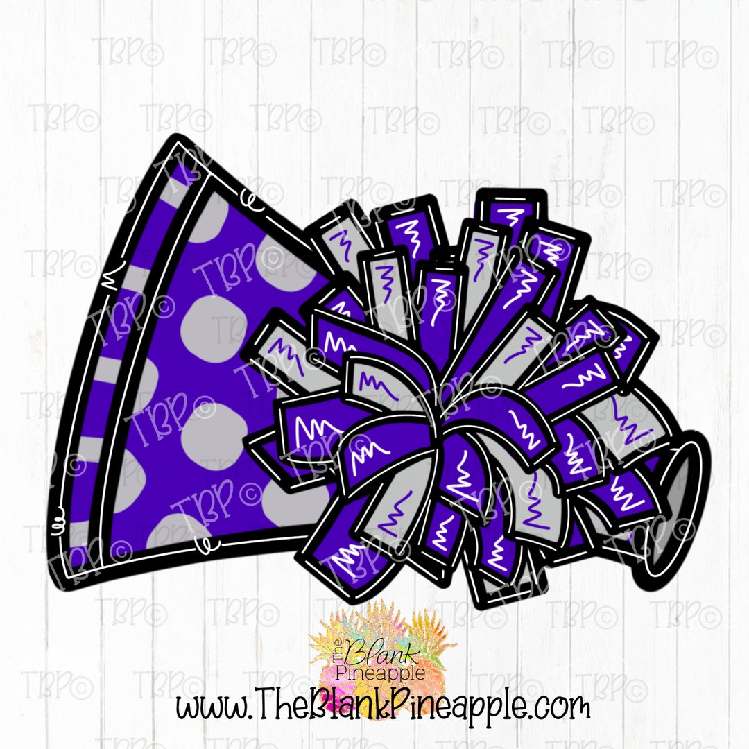 Cheer Design Cheerleading Pom Pom and Megaphone Grey and Purple PNG ...