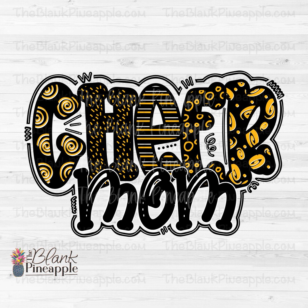 Cheer Design PNG, Doodle Cheer Mom in Black and Yellow Gold PNG, Cheer ...
