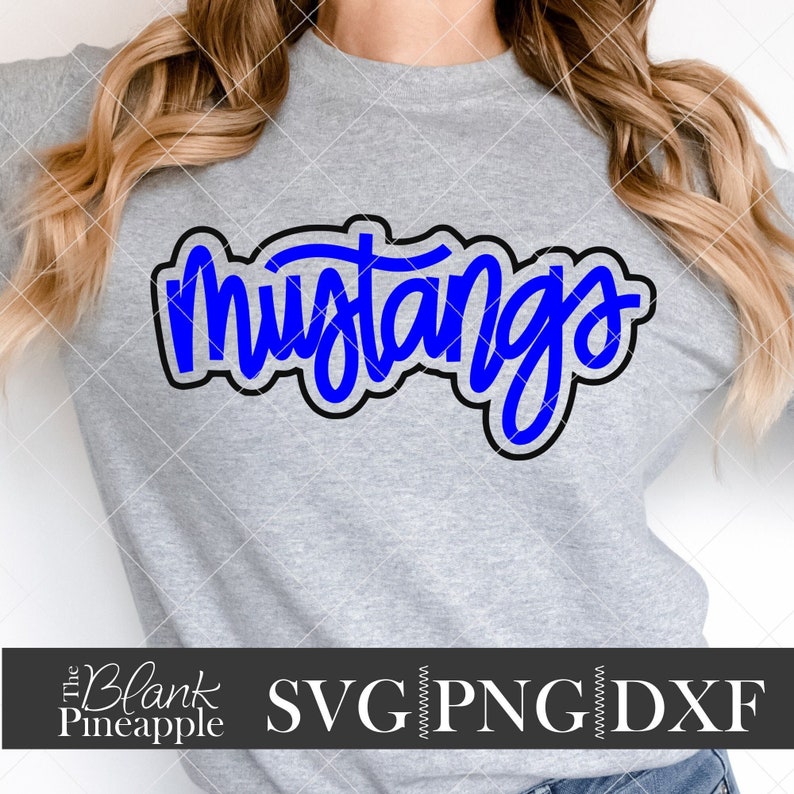 Mustangs SVG Cut File, Outlined Mustangs Mascot SVG, Dxf, and Png ...