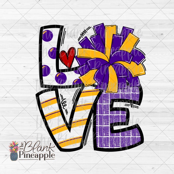 Cheer Design PNG Cheer LOVE Outline in Purple and Yellow - Etsy