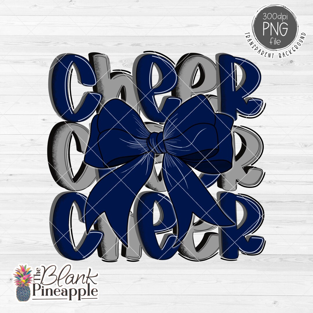 Cheer Design PNG, Cheer With Bow in Dark Blue and Grey PNG, Cheer ...