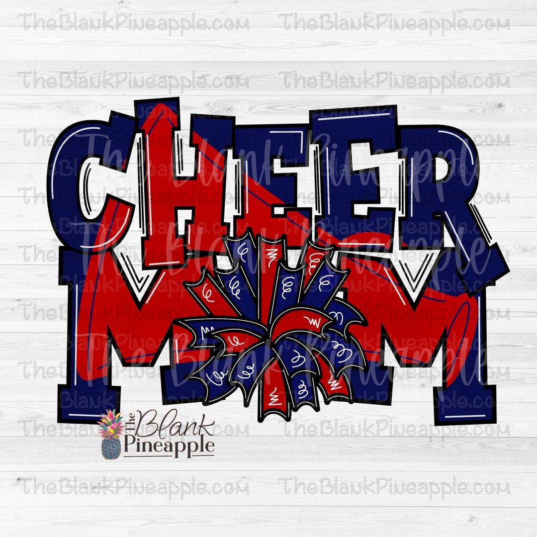 Cheer Design PNG, Cheer Mom Megaphone and Pom Pom in Navy Blues and ...