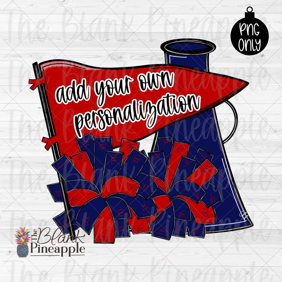 Cheer Design PNG, Cheer Megaphone and Pom Poms With Pennant in Red and ...