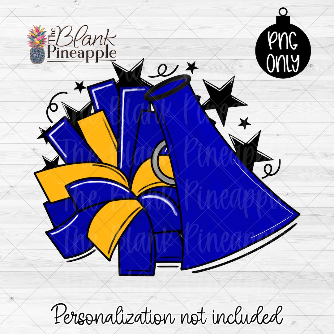 Cheerleading Design PNG, Cheerleading Megaphone and Pom Pom in Blue and ...