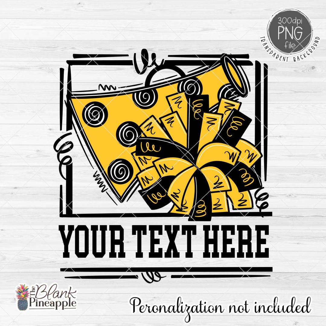 Cheerleading Design PNG, Yellow and Black Cheerleading Pom Pom and ...