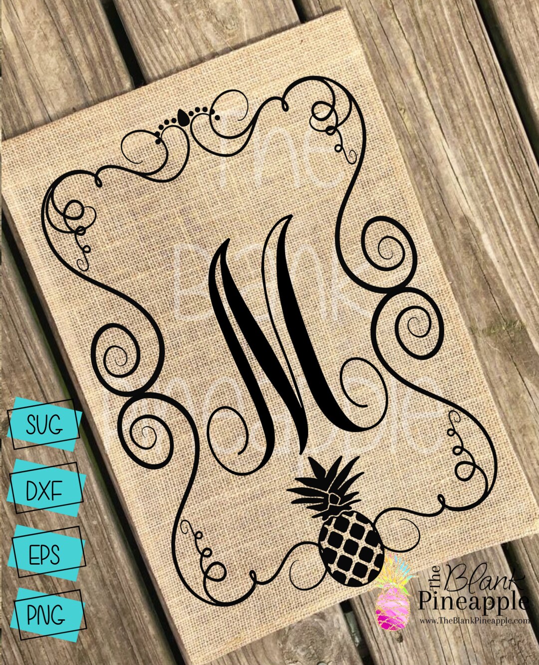 Garden Flag SVG Cut File, Pineapple Monogram Cut File Png, Svg, Eps ...