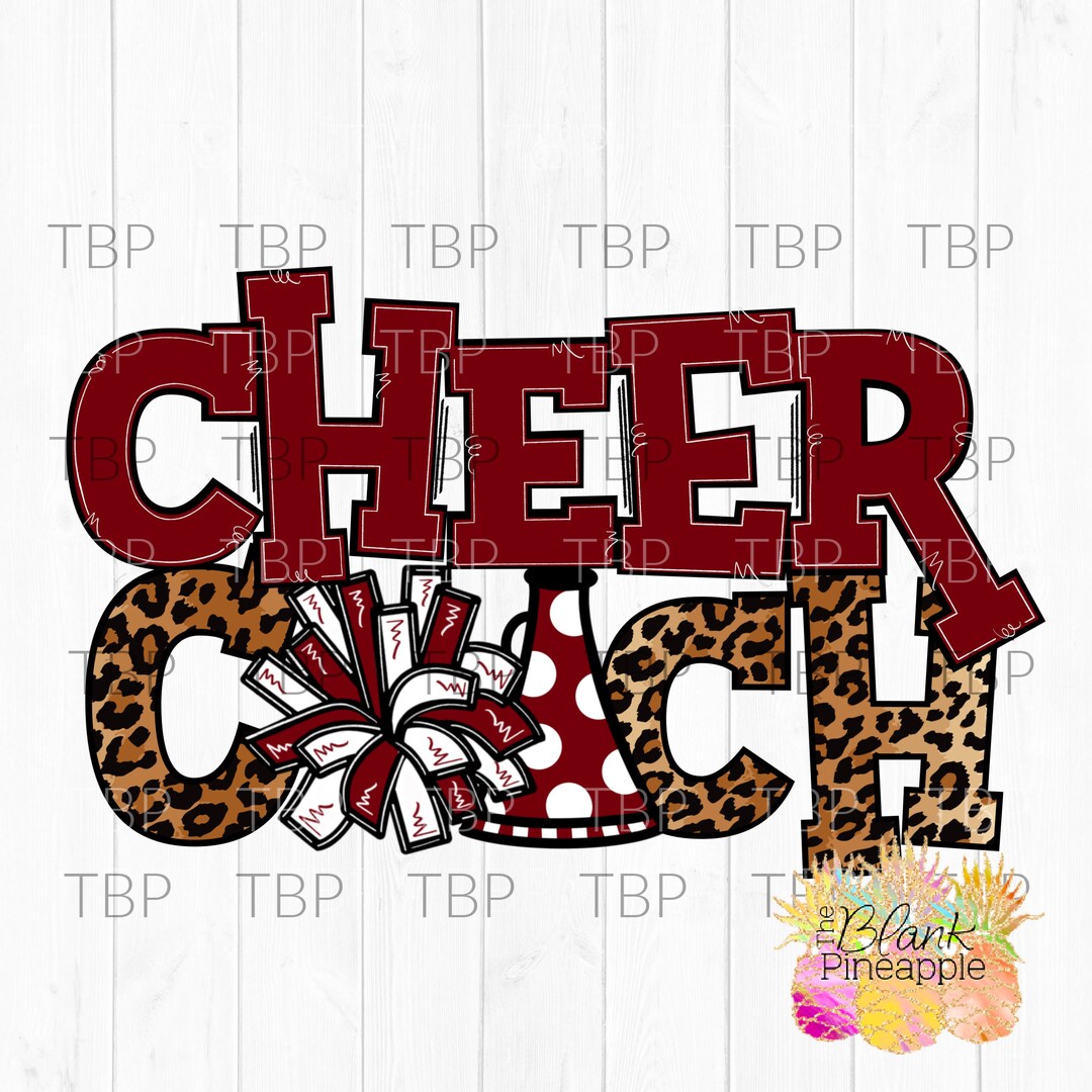 Cheer Design PNG, Cheer Coach Leopard With Dark Red Pom Poms PNG ...