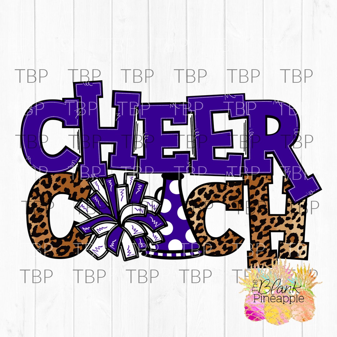 Cheer Design PNG, Cheer Coach Leopard With Purple Pom Poms PNG ...