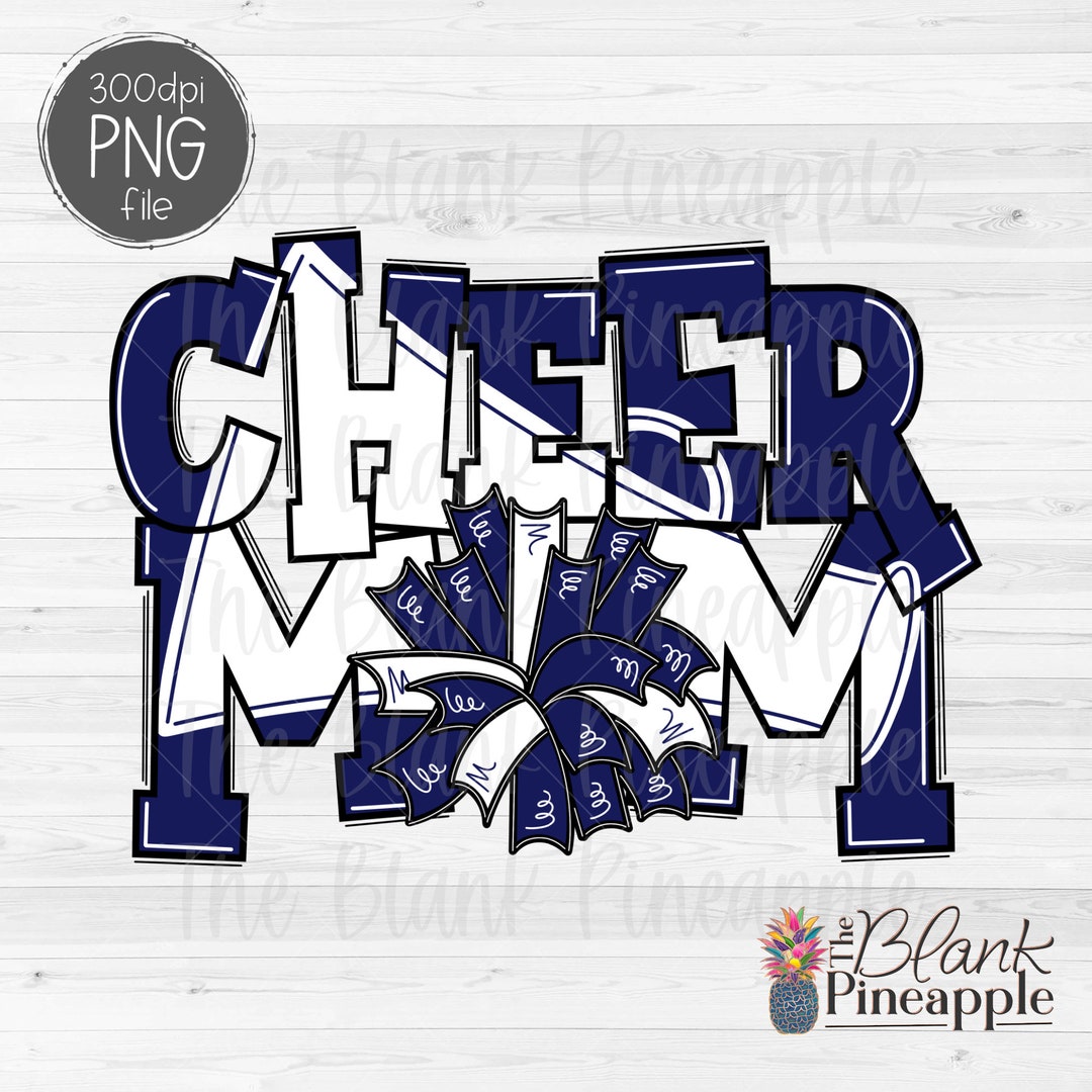 Cheer Design PNG, Cheer Mom Megaphone and Pom Pom in Navy Blue and ...