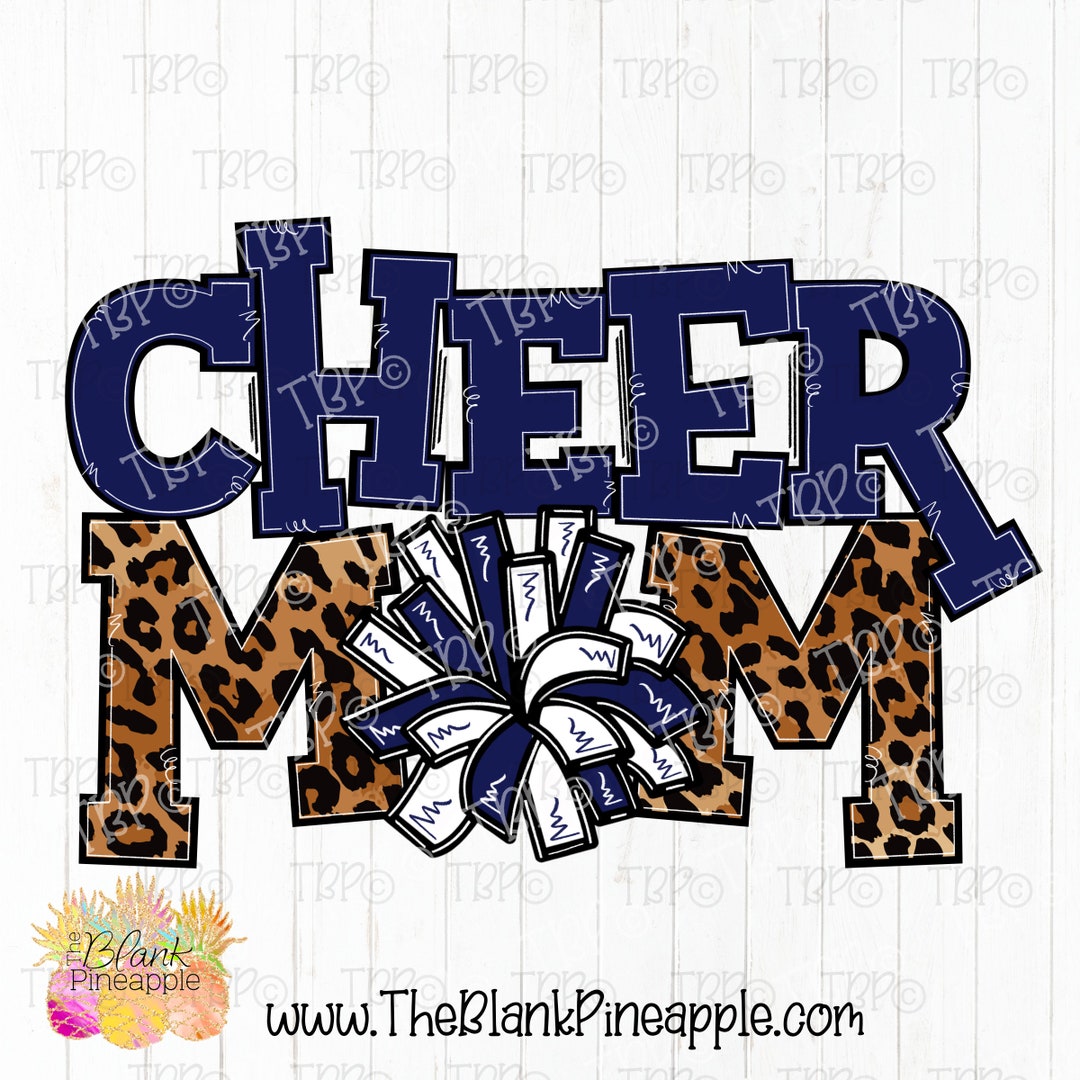 Cheer Design PNG, Cheer Mom Leopard With Navy and White Pom Poms PNG ...